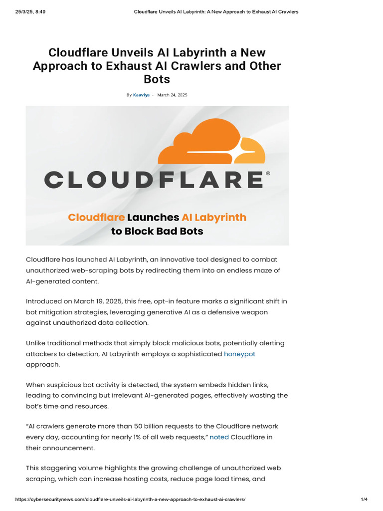 Cloudflare Unveils AI Labyrinth_ A New Approach to Exhaust AI Crawlers | PDF | Search Engine ...