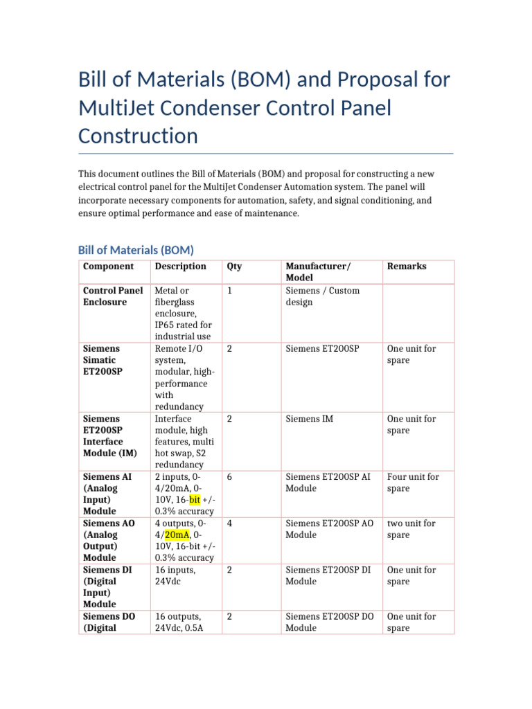 MultiJet - Condenser - Automation - Control - Panel - Proposal Edited ...