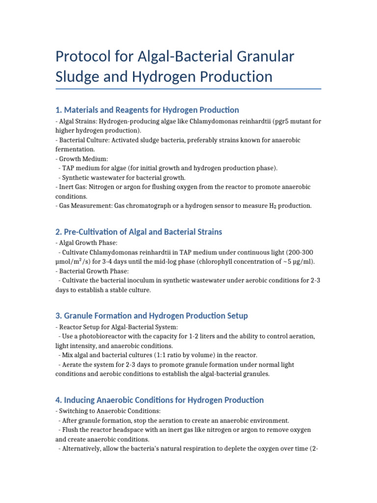 Algal Bacterial Granular Sludge Hydrogen Protocol | PDF | Hydrogen | Sewage Treatment
