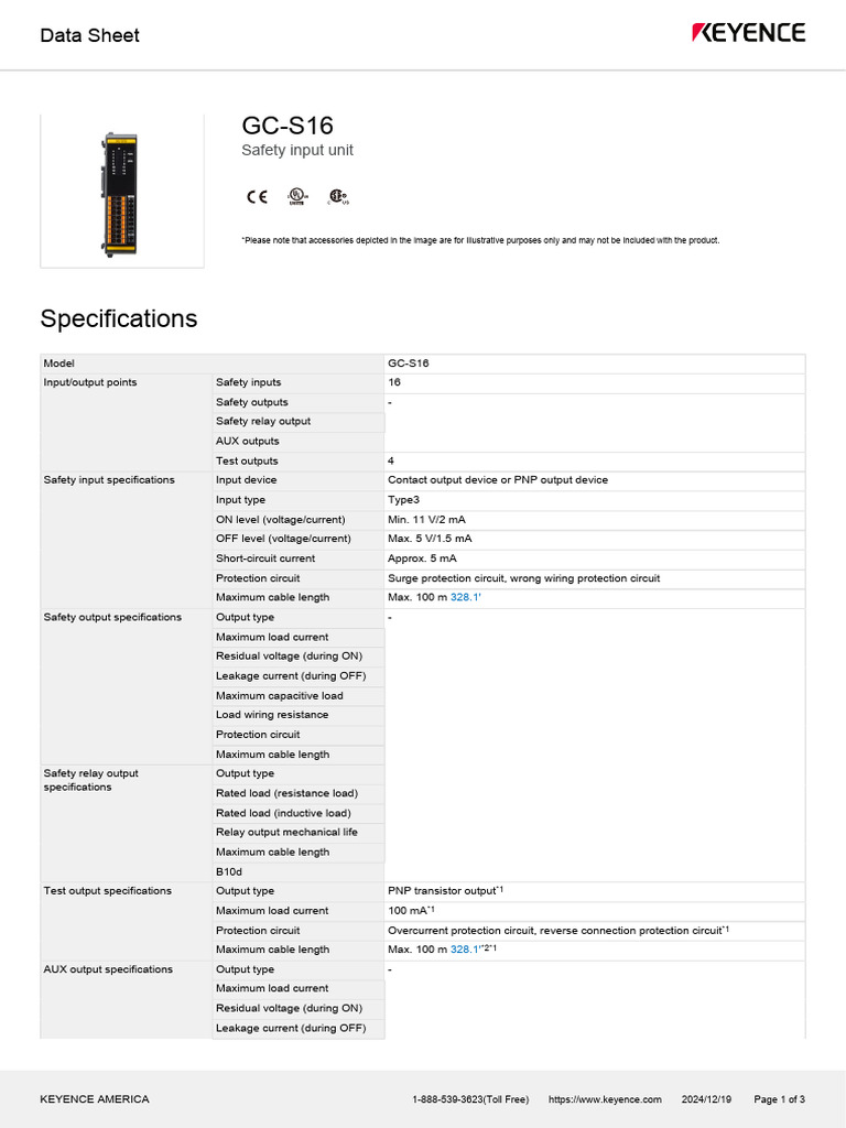 Keyence GC-S16 Safety Input Unit | PDF | Relay | Bipolar Junction ...
