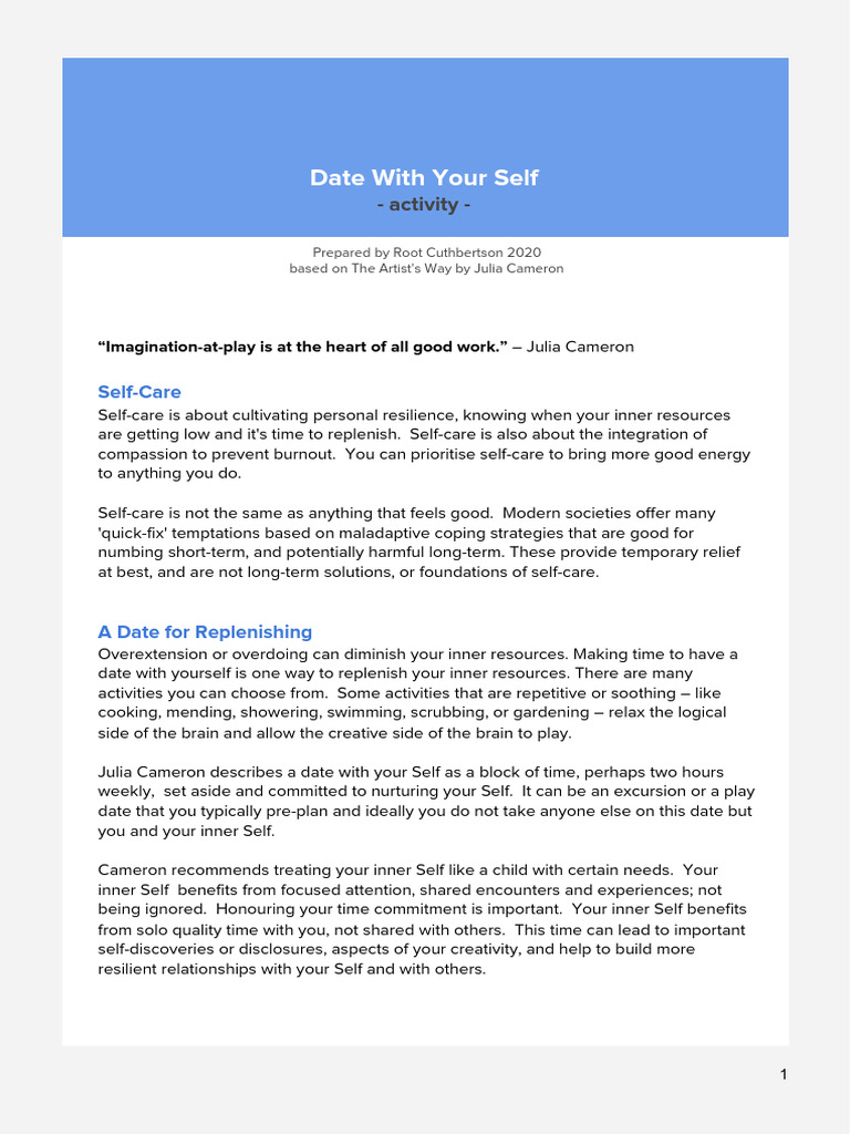 Self-Care: Date with Yourself Guide | PDF | Experience | Psychology