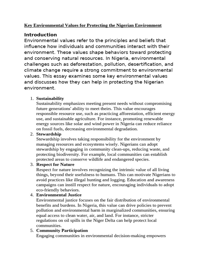 Key Values for Nigeria's Environmental Protection | PDF ...