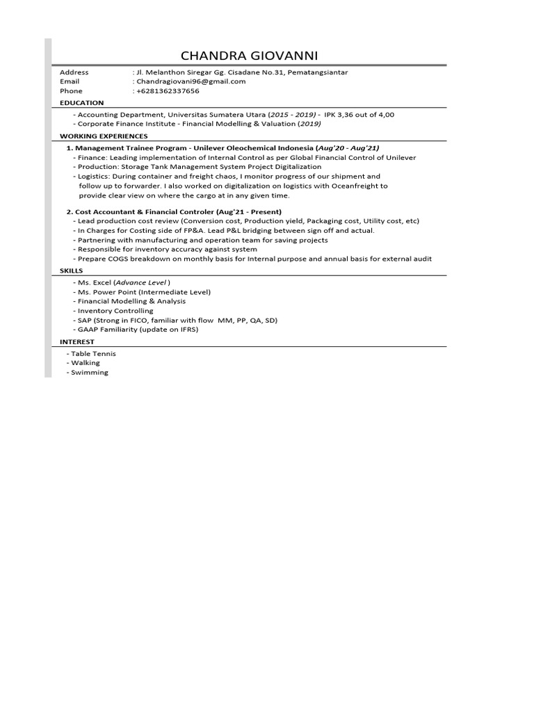 Resume - Chandra Giovanni | PDF