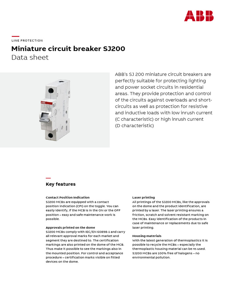 Disjuntores ABB_Data_sheet_SJ200_22818 | PDF | Electrical Engineering ...