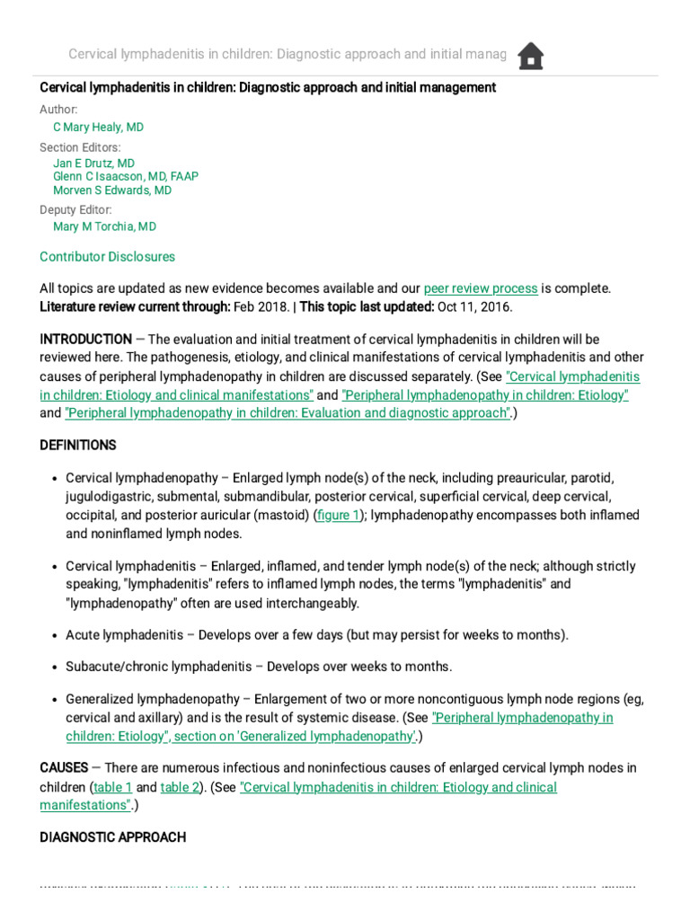 Cervical Lymphadenitis in Children - Diagnostic Approach and Initial ...