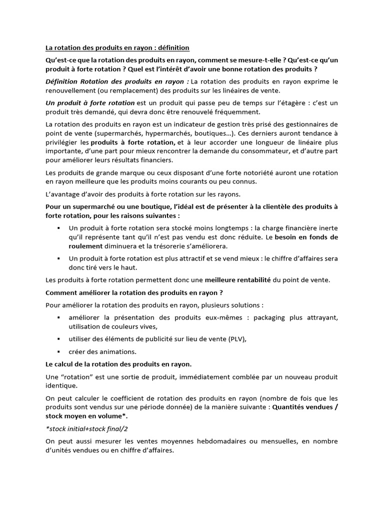 Rotation des produits en rayon expliquée | PDF | Stock | Économie