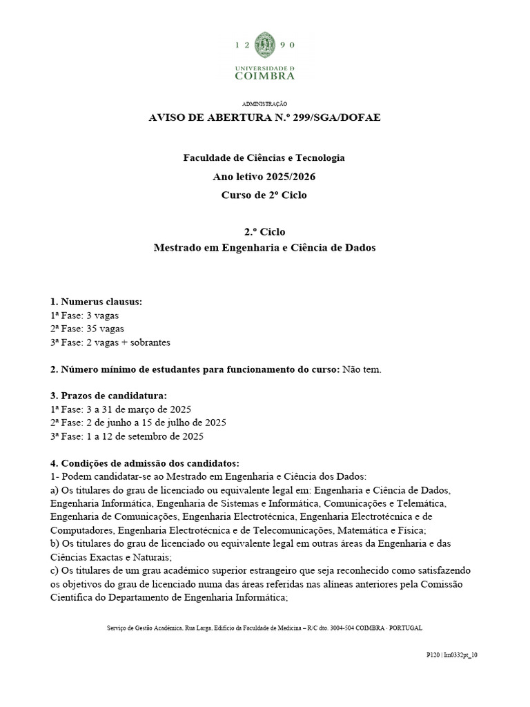 AvisoAbertura 2025 2026 MECD 2C PT | PDF | Diploma acadêmico | Engenharia