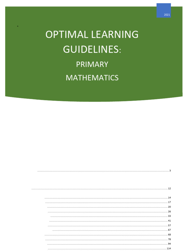 Optimal Learning Guidelines MATHEMATICS For Select Primary Schools 28.09.2021 | PDF | Learning ...
