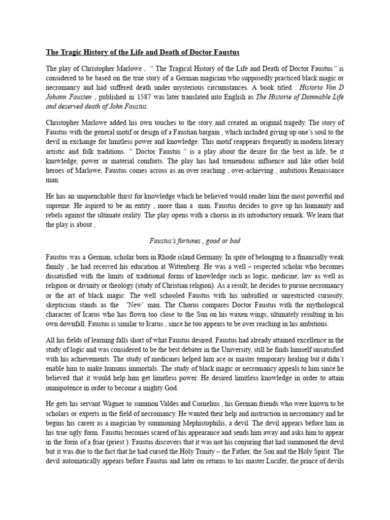 The Tragic History of The Life and Death of Doctor Faustus - Plot ...