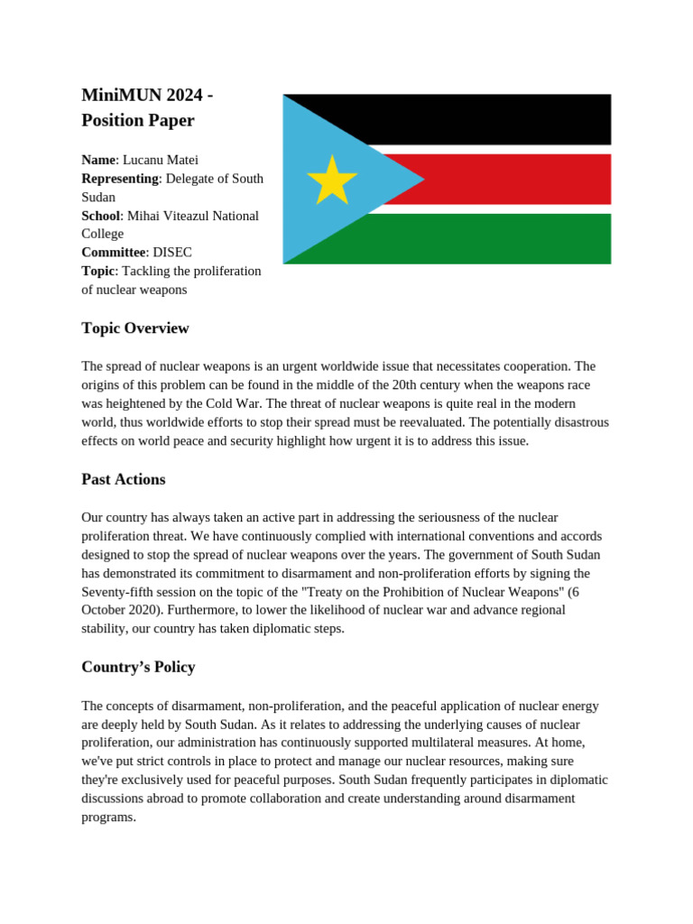 South Sudan's Position on Nuclear Proliferation | PDF | Nuclear ...