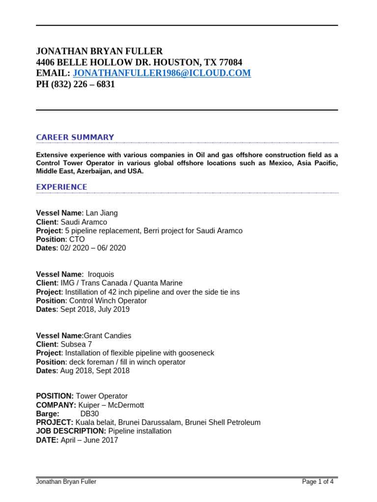 Jonathan Fuller's CV Overview | PDF