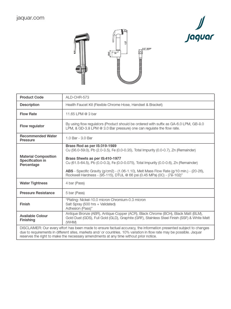 Jaquar ALD-CHR-573 Health Faucet Details | PDF