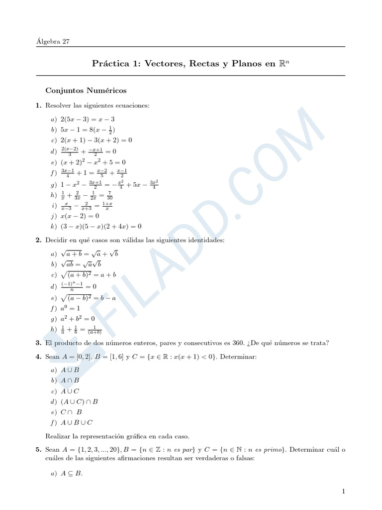 Guia de Ejercicios Algebra 27 CBC | PDF | Objetos matemáticos | Geometría