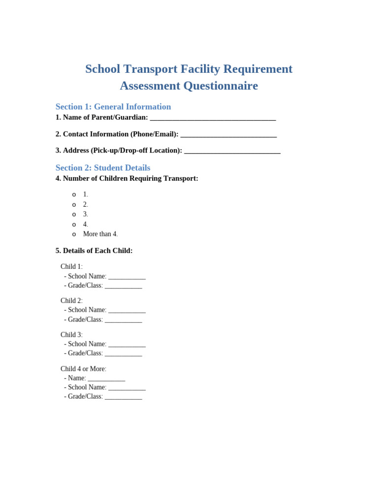 School Transport Questionnaire | PDF | Transport