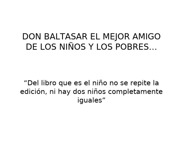 Don Baltasar El Mejor Amigo de Los Niños y Los Pobres | PDF