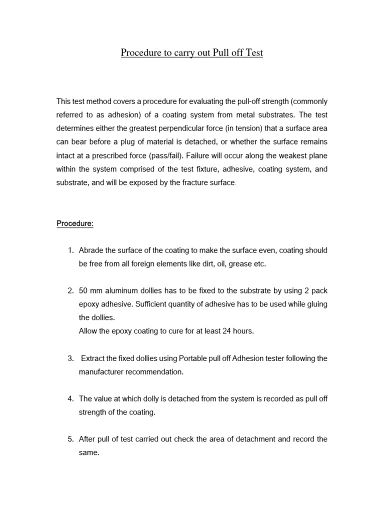 Pull Off Test Procedure | PDF