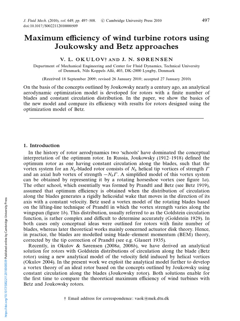 Maximum Efficiency of Wind Turbine Rotors | PDF | Vortices | Turbine