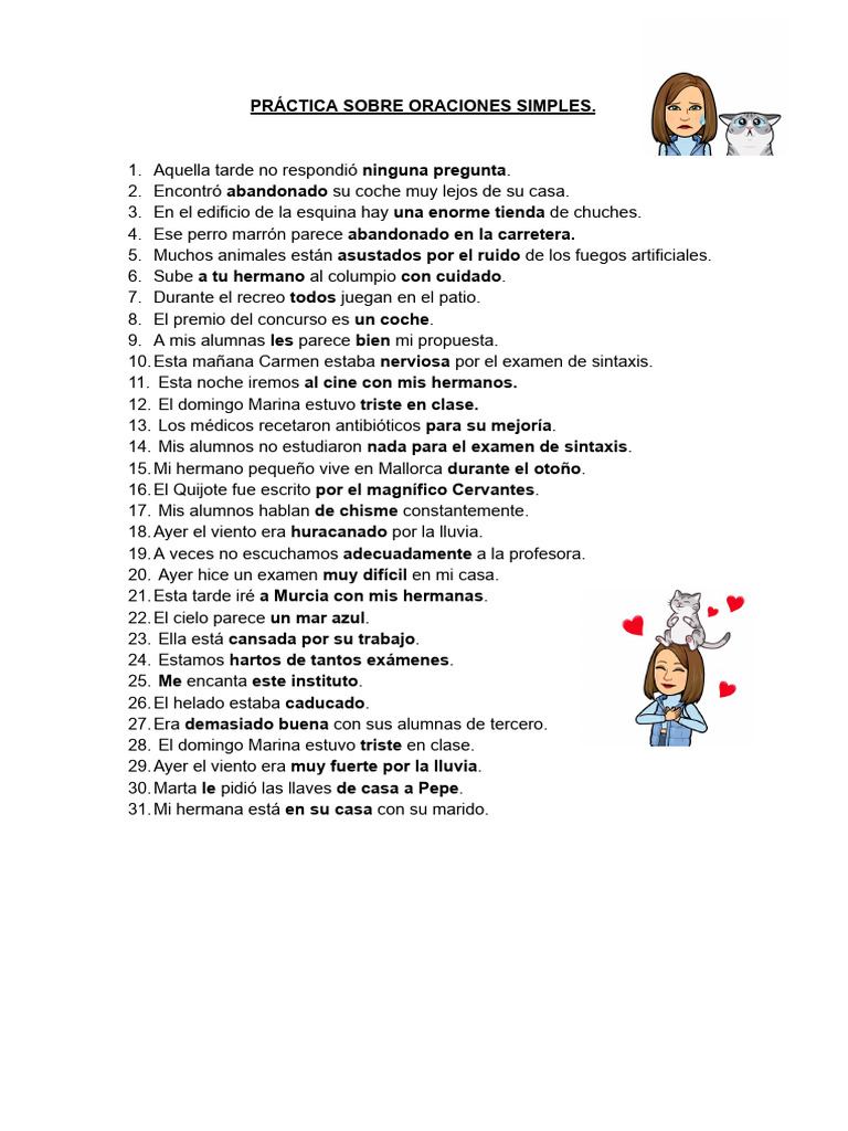 Ejemplos de Oraciones Simples | PDF