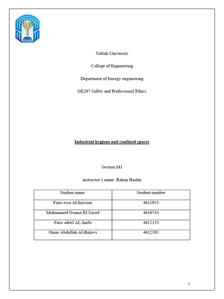 Gruop Project (Industrial Hygiene and Confined Spaces) 8 | PDF ...
