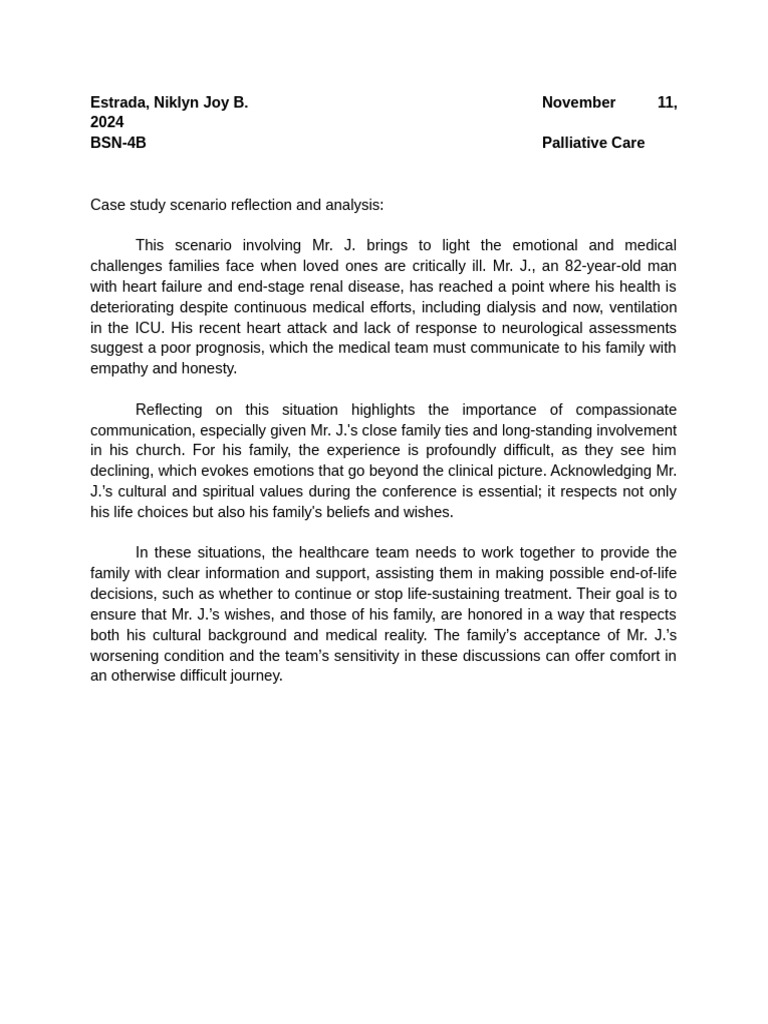 Palliative Care Reflection on Mr. J. | PDF