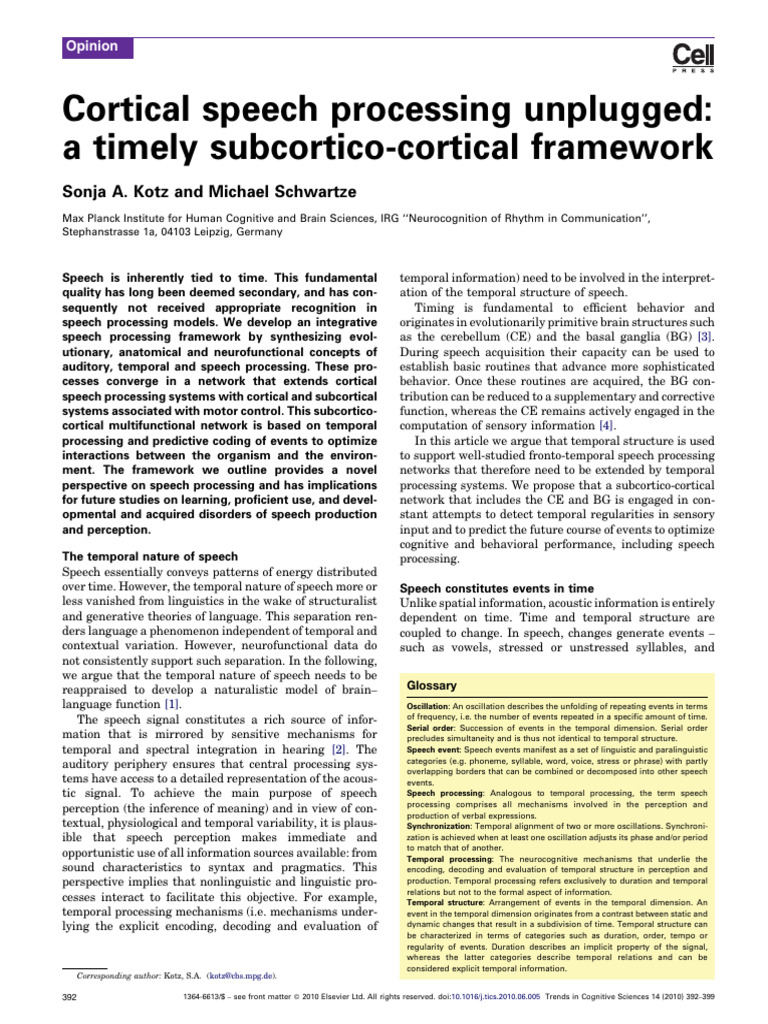 Subcortical Framework for Speech Processing | PDF | Auditory System ...