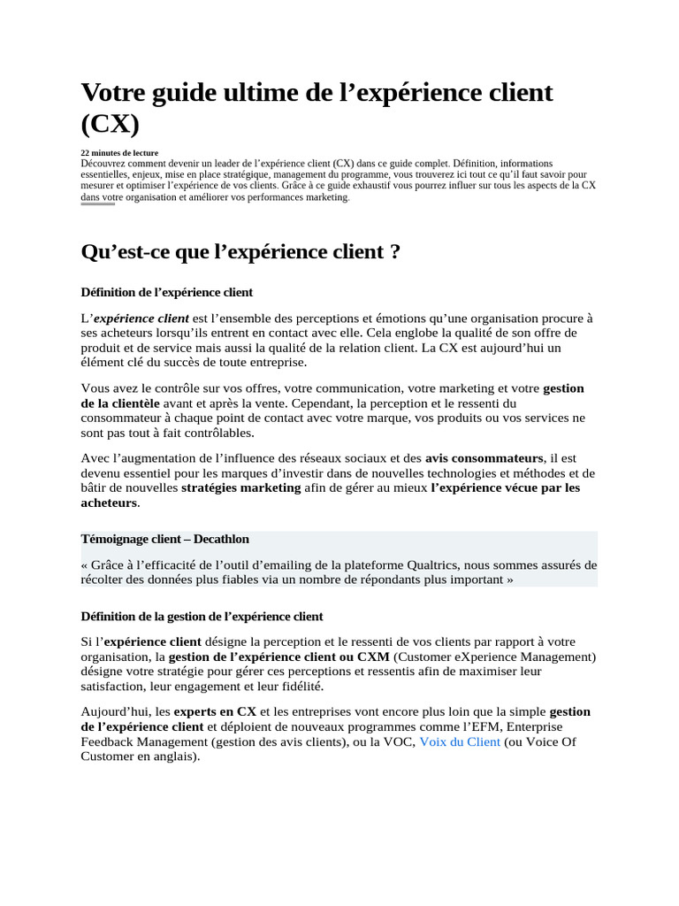 Guide complet sur l'expérience client (CX) | PDF | Commercialisation ...