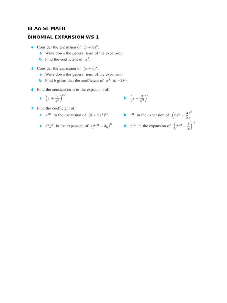 BINOMIAL EXPANSION WS 1 | PDF