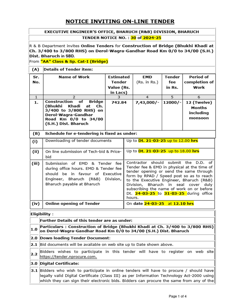 Online Tender for Bridge Construction | PDF