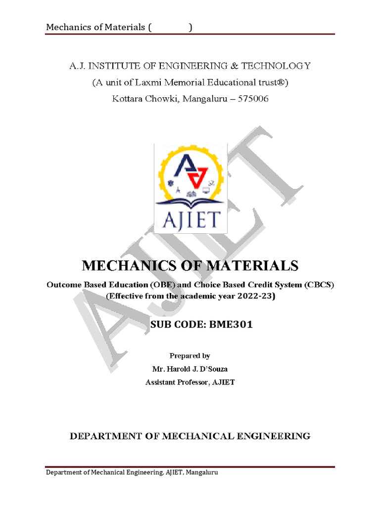 Mom Bme301 Notes | PDF | Deformation (Engineering) | Young's Modulus