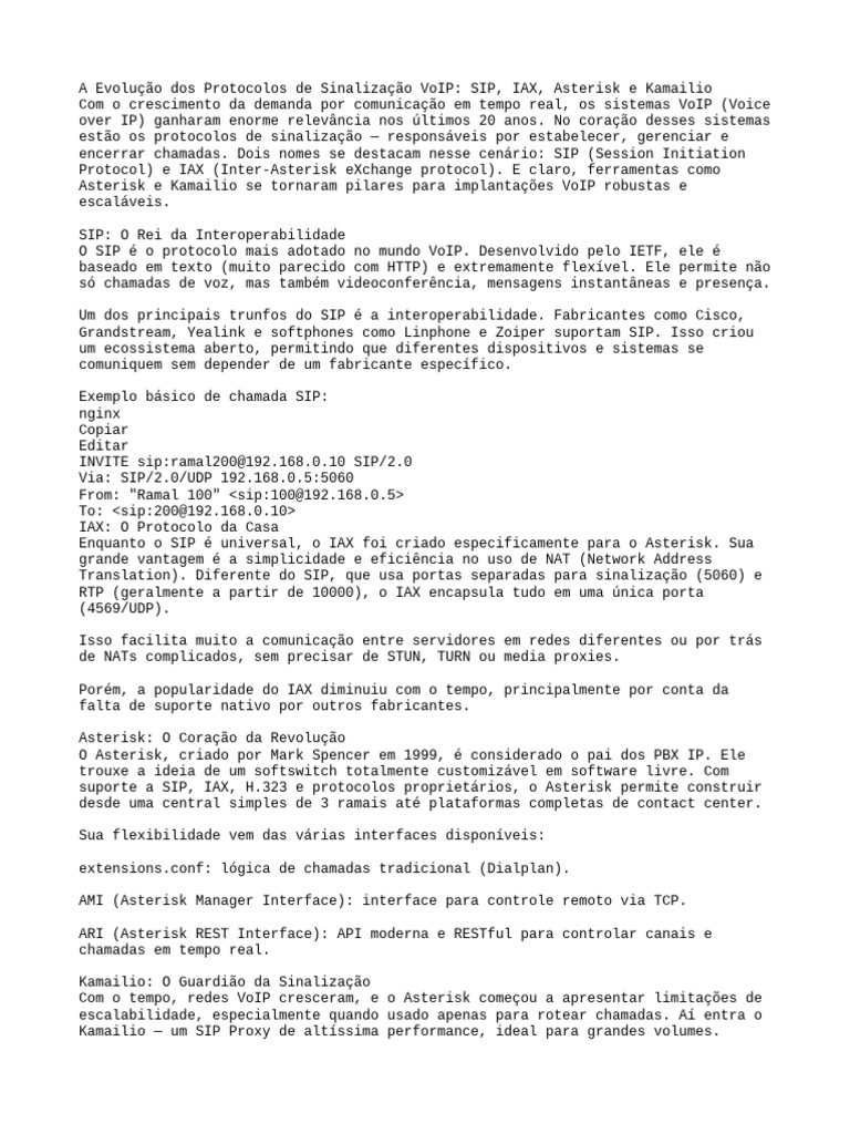 A evolução dos protocolos de sinalização VoIP | PDF | Protocolo de ...