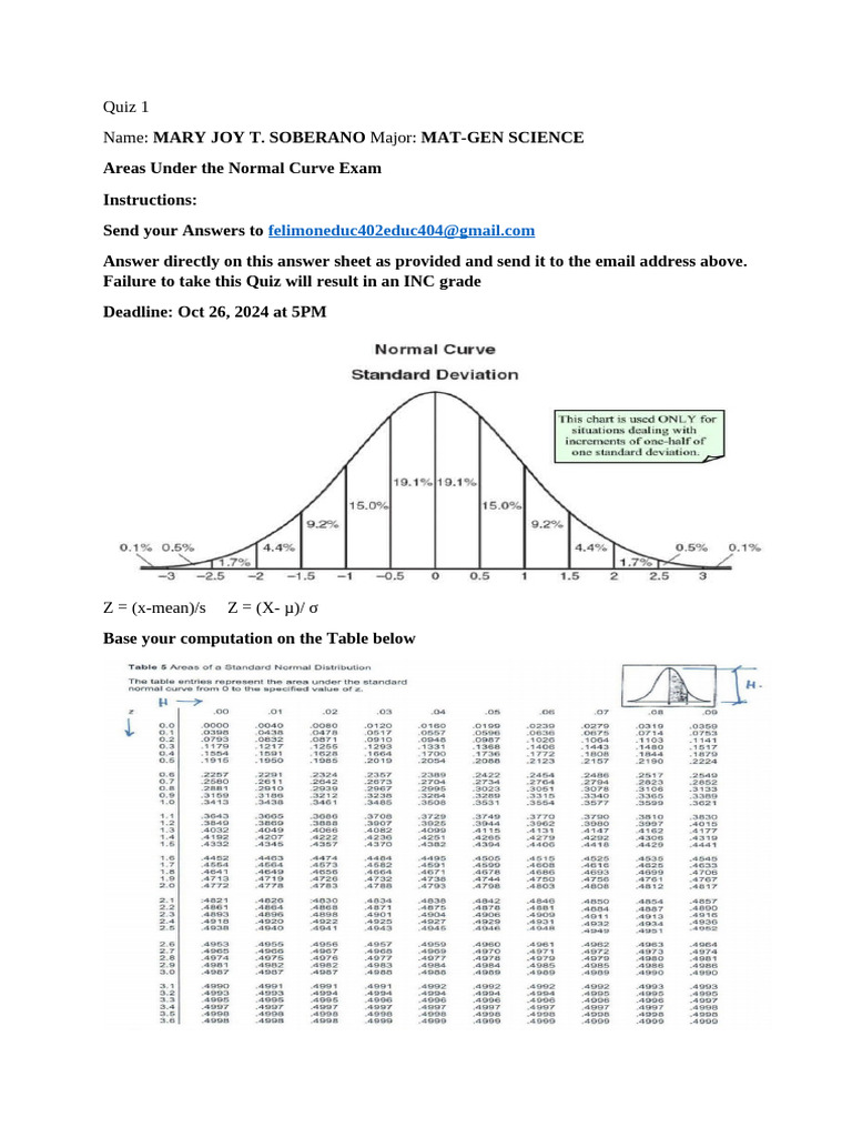 Normal Distribution Quiz for Students | PDF | Normal Distribution ...