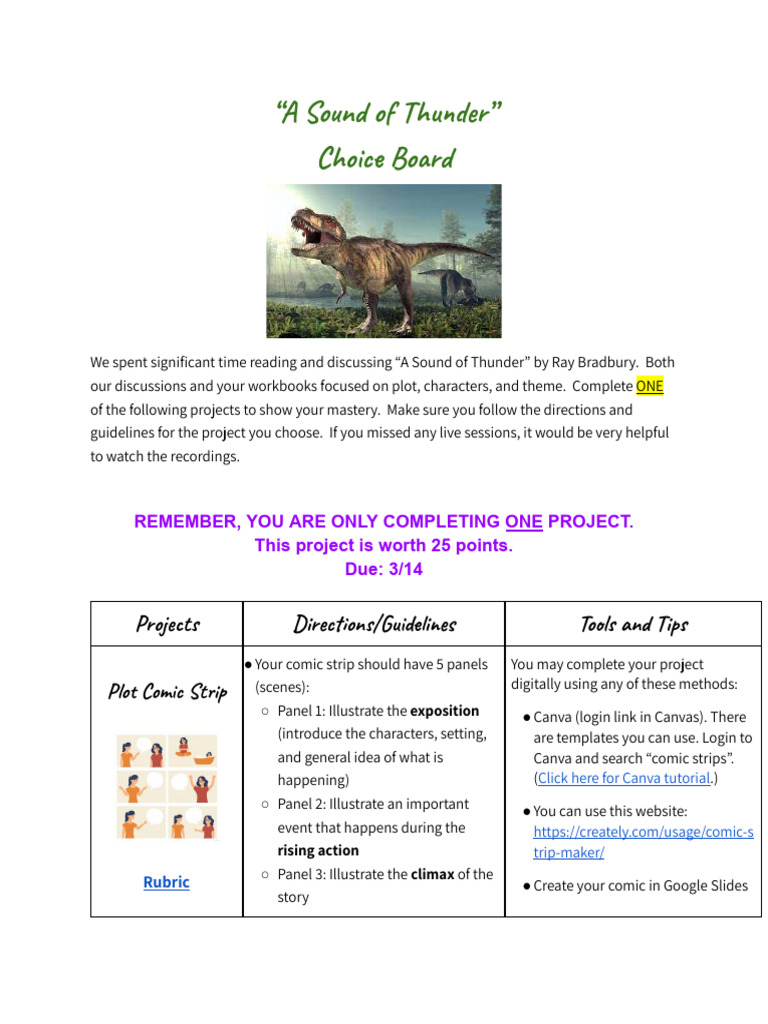 "The Sound of Thunder" Choice Board | PDF