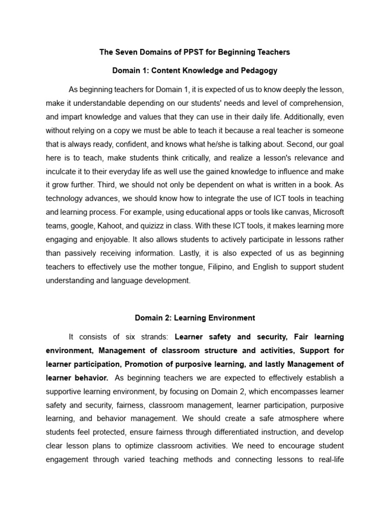 The Seven Domains of PPST For Beginning Teachers | PDF | Teachers | Educational Assessment