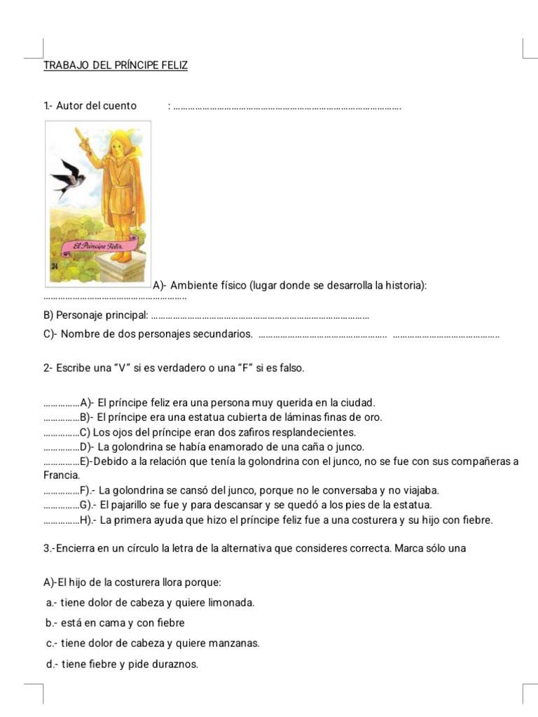 Análisis del Cuento "El Príncipe Feliz" | PDF