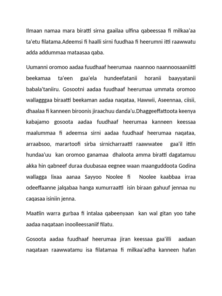 Adeema Aadaa Fuudhaa Heeruma Naqataa SIRRII | PDF