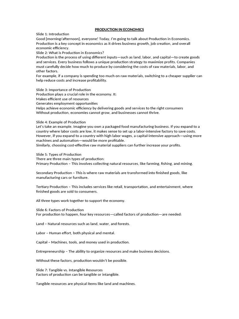 Understanding Production in Economics | PDF | Factors Of Production ...