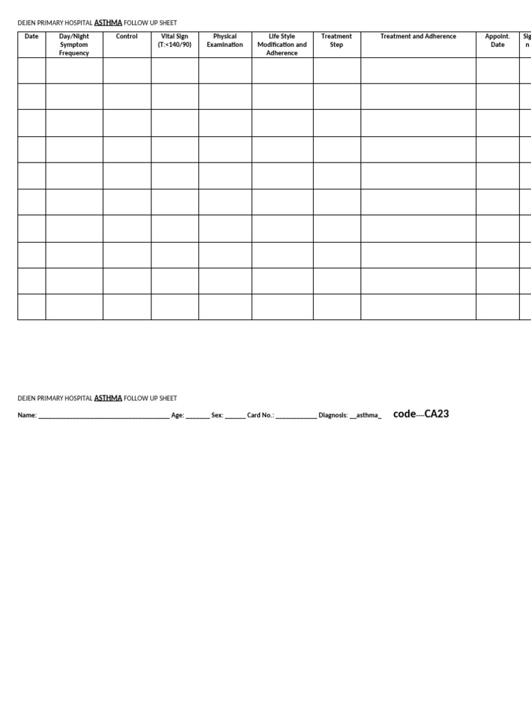 Asthma Followup Sheet | PDF
