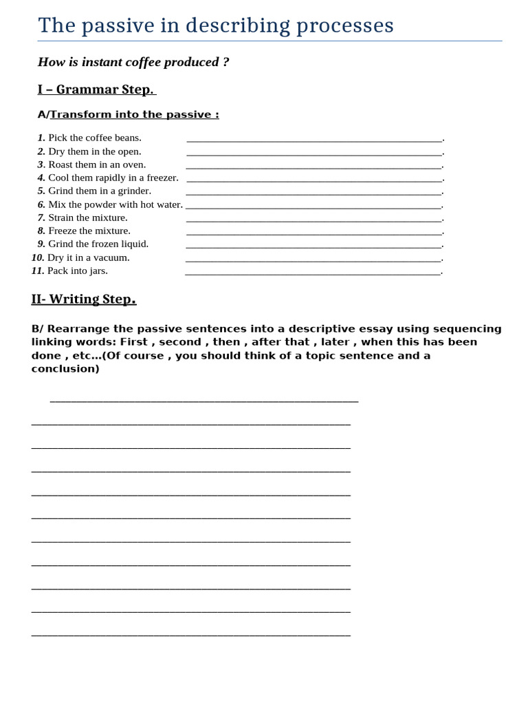 The Passive in Describing Processes Sentence Transformation Rephrasing Exercises - 103364 | PDF