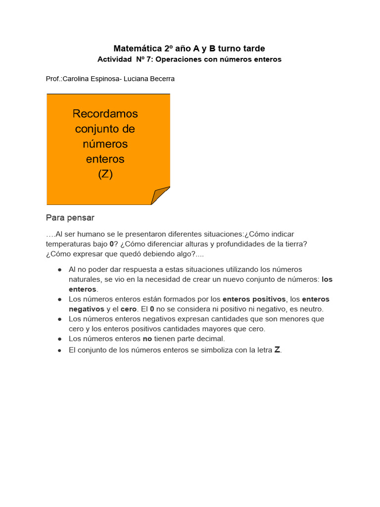5- Operaciones con números enteros | PDF | Entero | Número natural