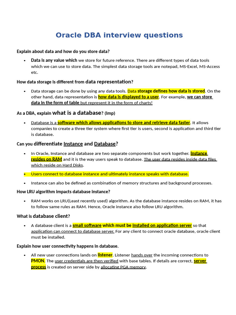 Oracle DBA Interview Question & Ans | PDF | Databases | Computer File