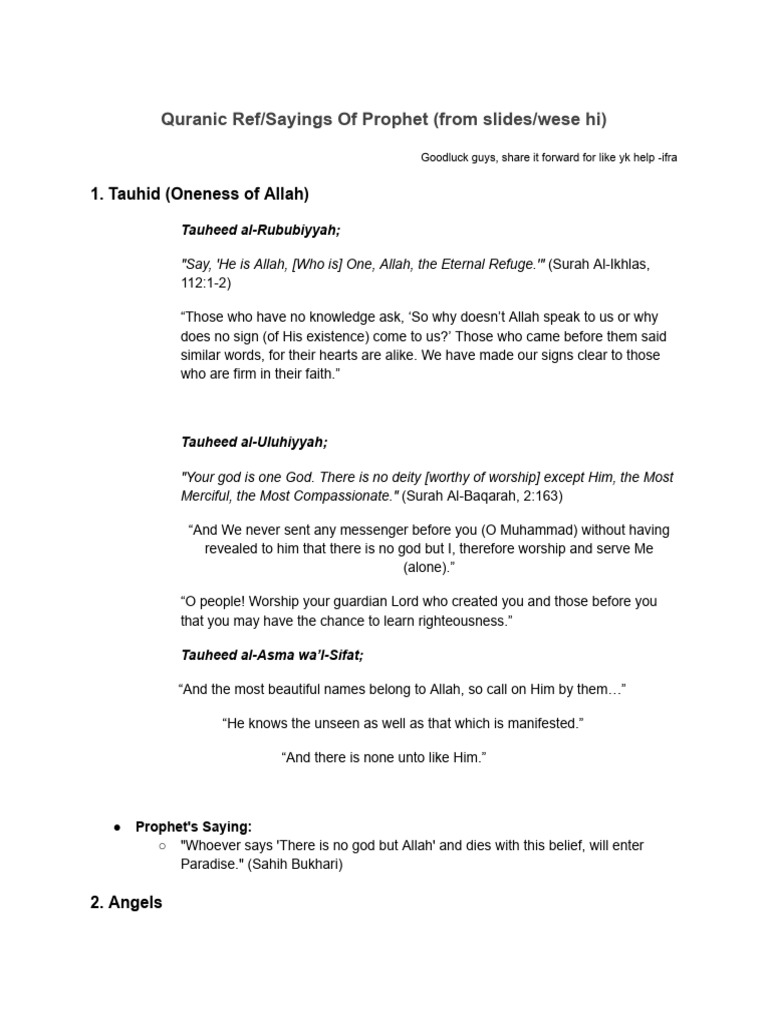 Quranic Ref_Sayings Of Prophet (from slides) | PDF | Prophets And ...