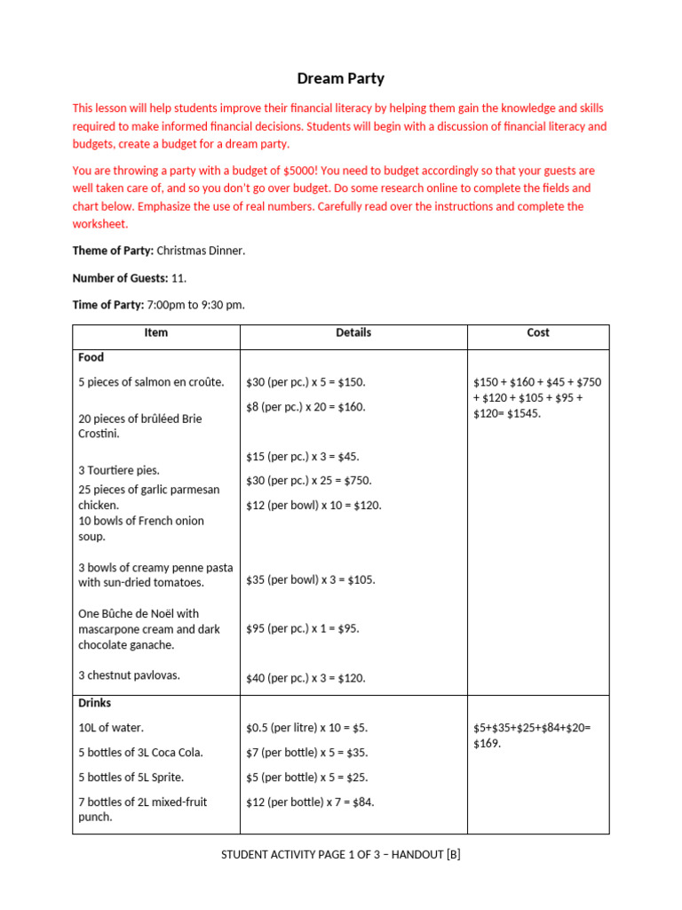 2 Budgeting My Dream Party | PDF | Budget