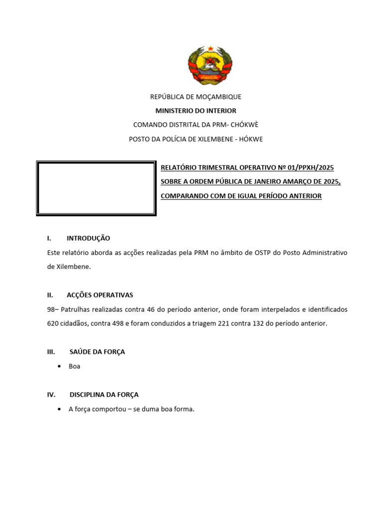 Relatorio Triemestral 2025 - Posto Policial | PDF | Polícia | Crimes