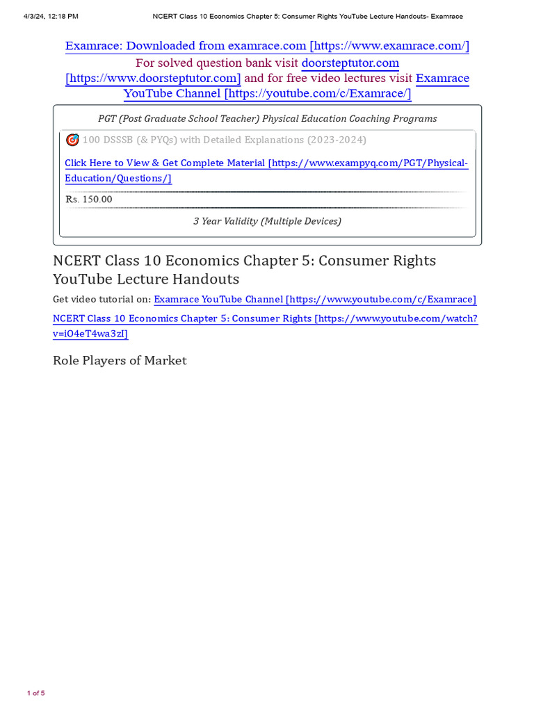 NCERT Class 10: Consumer Rights Guide | PDF | Economies