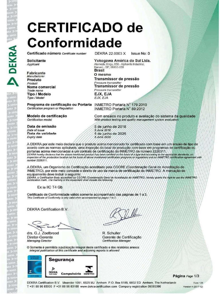 Certificado de Conformidade Ejx Eja | PDF