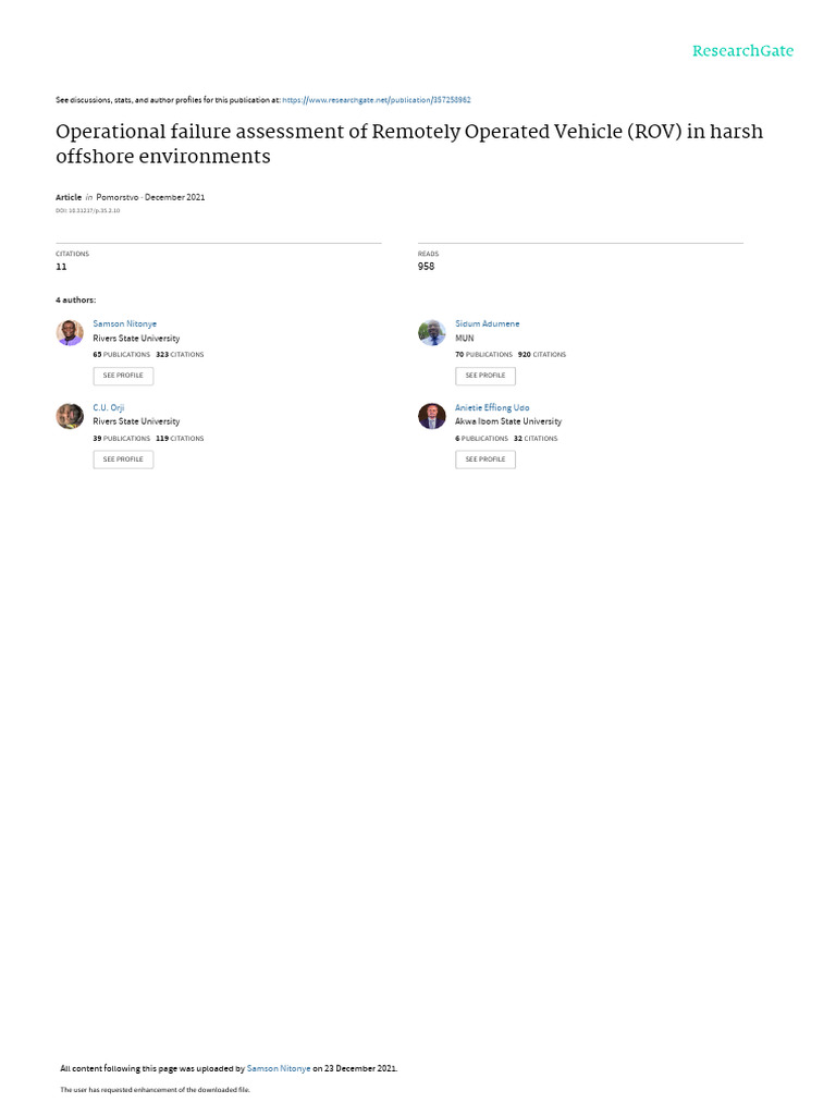 Operational Failure Assessment of Remotely Operated Vehicle (ROV) in ...