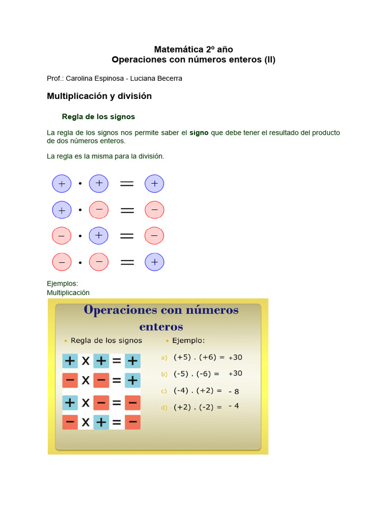 6-Operaciones Con Numeros Enteros - Multiplicación y División | PDF