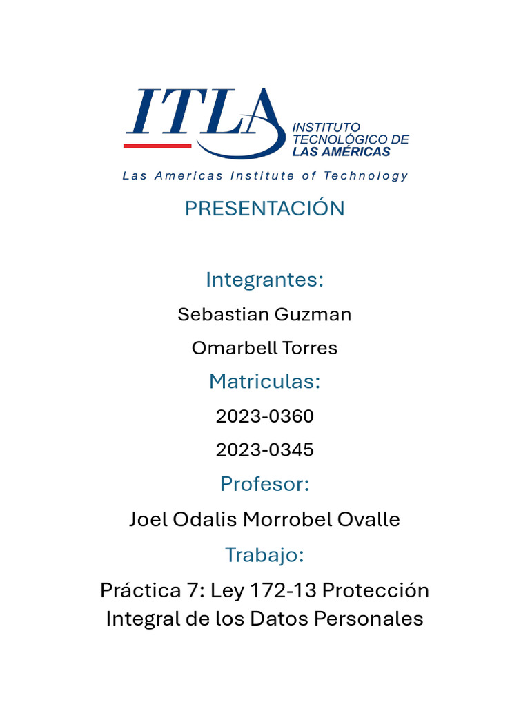 Práctica 7 Ley 172-13 Protección Intregral de Los Datos Personales ...