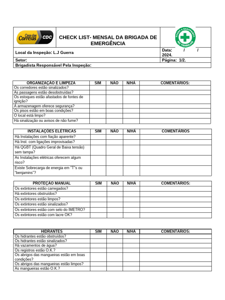 Check List Brigada Incendio Matriz | PDF