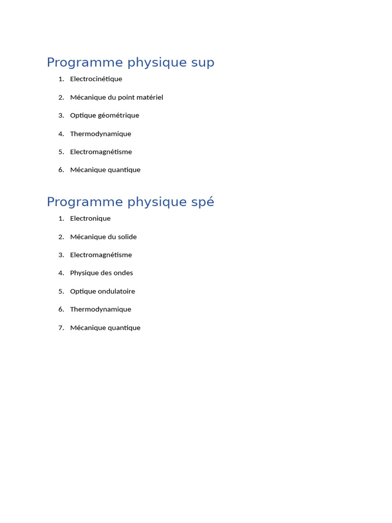 Programme complet de physique sup et spé | PDF